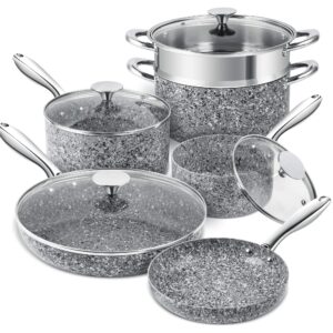 michelangelo pots and pans set, stone cookware set with super nonstick results, stone pots and pans set - 8 piece