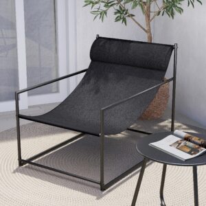 grand patio outdoor modern sling accent lounge chair, removable headrest - black armchair