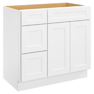 lovmor 36'' bathroom vanity sink base cabinet with 2-doors, storage cabinet with 3-drawers on the left, suitable for bathrooms, kitchens, laundry rooms and other places.