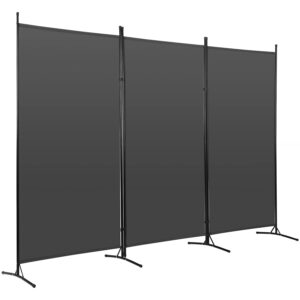 room divider 3 panel folding privacy screen 5.9ft partition room separators with metal frame portable freestanding room dividers indoor wall dividers for studio office, dining room, grey