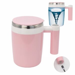 daasigwaa rechargeable self stirring mug - magnetic electric auto mixing stainless steel cup for office/kitchen/travel/home coffee/tea/hot chocolate/milk-430 ml/14.5 oz(pink)