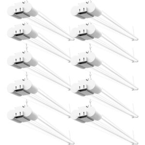 sunco 10 pack linkable led utility shop light, 4500 lm, 5000k daylight, 4 ft, 48 inch integrated fixture for garage, 40w equivalent 150w, surface + suspension mount, white