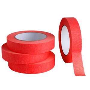 lichamp 4 pack red painters tape 1 inch, red masking tape 1 inch x 55 yards x 4 rolls (220 total yards)