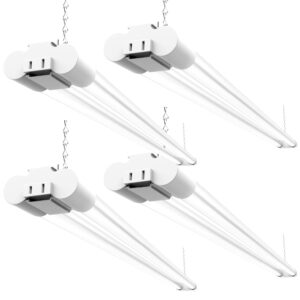 sunco linkable led utility shop light, 4500 lm, 5000k daylight, 4 ft, 48 inch integrated fixture for garage, 40w equivalent 150w, surface + suspension mount, white 4 pack