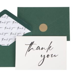 azaza 50 pk thank you cards with envelopes chic liners, minimalistic thank you notes 4x6 inch, green thank you cards with envelopes for wedding, baby shower, graduation