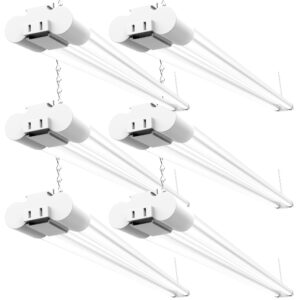 sunco 6 pack linkable led utility shop light, 4500 lm, 5000k daylight, 4 ft, 48 inch integrated fixture for garage, 40w equivalent 150w, surface + suspension mount, white