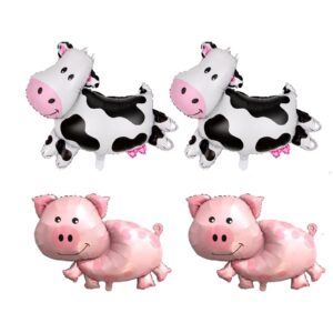 4pcs farm animal balloons large cow shape balloons pig shape balloons farm foil mylar balloons for birthday baby shower farm animal themed party decorations supplies