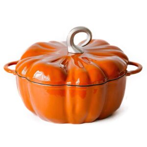 qqxx 4qt pumpkin cocotte,pumpkin cast iron dutch oven,3.7l pumpkin pot casserole with lid and handles,non-stick stew pot soup pot halloween cooking pot for soup porridge stew gift