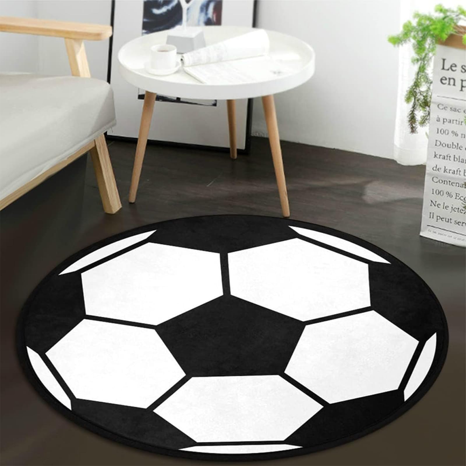 Soccer Rug Round Football Round Area Rug Carpet Floor Chair Mat for Bedroom 3ft