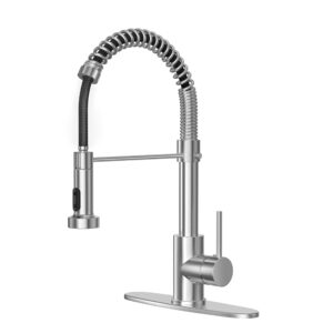 ibofyy brushed nickel kitchen faucets single handle commercial kitchen sink faucet with multifunctional pull-down spout for farmhouse rv bar with 3 hole deck (brushed nickel)