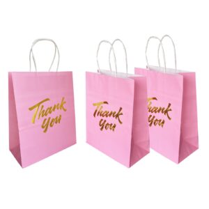 xiamuy 50pcs gift bags medium, 8x4.25x10 inch paper bags for gifts, thank you gift bags with handles, pink shopping bags, paper gift bags for christmas, holiday, business