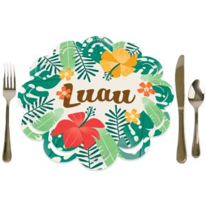 big dot of happiness tropical luau - hawaiian beach party round table decorations - paper chargers - place setting for 12