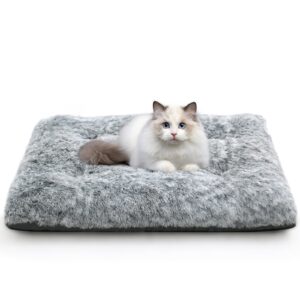 kisyyo fixable deluxe plush dog bed or cat bed ideal for mini pets or xxs dog breeds, fits for 18-inch dog crate, easy maintenance machine wash & dry, 18 x 12 x 3 inches, grey