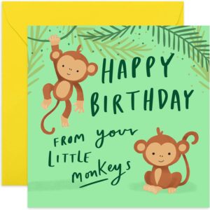 old english co. little monkey cute birthday card for mum or dad - sweet fun birthday card for dad from children | blank inside with envelope