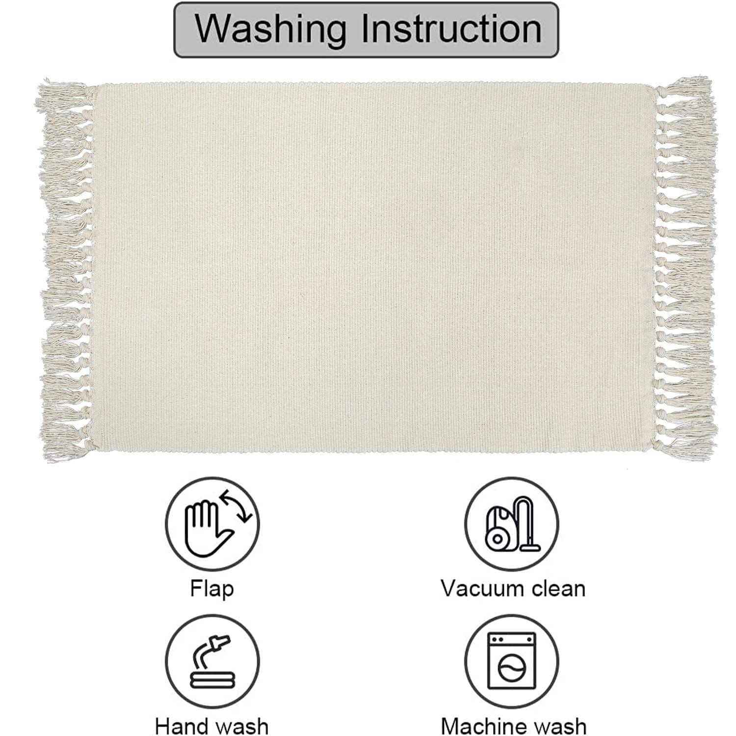 Seavish Boho Bathroom Rug with Tassel 2x3 Beige Washable Kitchen Rug, Small Cotton Woven Entryway Rug Reversible Low Profile Door Mat Modern Farmhouse Carpet Rug for Bedroom Laundry Room Dorm