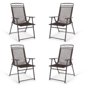 tangkula set of 4 patio folding chairs, foldable patio chairs sling chairs for backyard poolside balcony, portable camping chair lawn chair outdoor