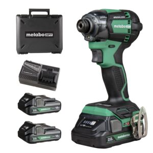 metabo hpt 18v multivolt™ cordless triple hammer bolt impact driver set, power impact driver kit with case, 2 lithium-ion batteries and charger, 1/4-inch chuck, compact lightweight power tool, wh18dc