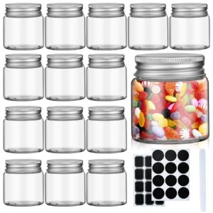 aemygo 2oz mini mason jars, 15 pack wide mouth clear glass jars with lids, labels and marker pen, great sealing mason canning for food storage, spice, jam, honey, jelly