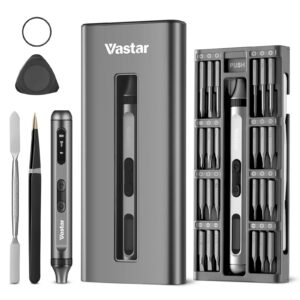 vastar mini electric screwdriver, 52 in 1 precision screwdriver set with 48 magnetic bits, rechargeable power torque repair tool kit with led lights for ipad phones laptops pc computer macbook camera