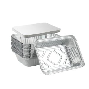 waytiffer 25pack disposable aluminum foil pans heavy duty premium bread tins 2.25lb - capacity 8.5x6.3” takeout pans, tin foil for reheating, baking, (25 pack with cardboard lids)