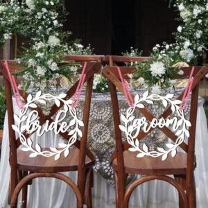 pretyzoom 1 set groom bride bridal shower chair decorations for bride rustic wedding chair decorations bride and groom chair signs for wedding bridegroom white pendant wooden board