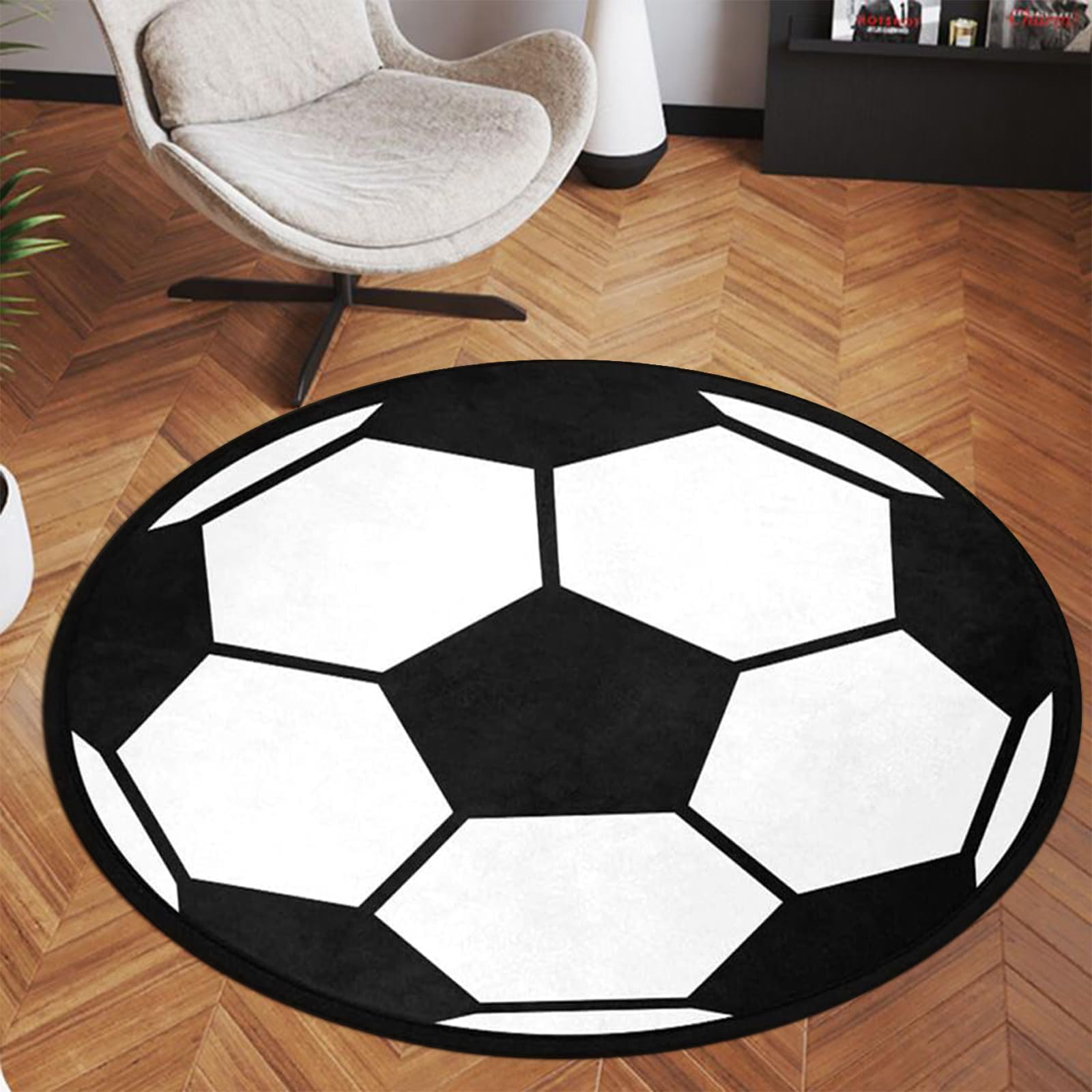 Soccer Rug Round Football Round Area Rug Carpet Floor Chair Mat for Bedroom 3ft