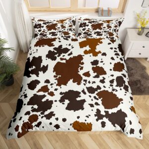 erosebridal brown cowhide comforter cover western animals duvet cover,black white longhorn highland cow skin bedding set animal hide fur hair spot king bed set,cowboy farmhouse room decor