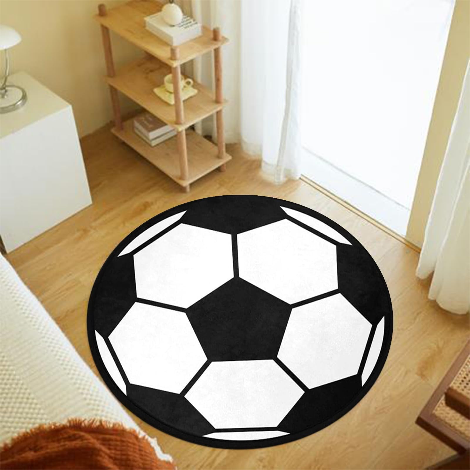 Soccer Rug Round Football Round Area Rug Carpet Floor Chair Mat for Bedroom 3ft