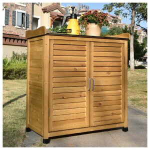 furniture waterproof tool shed outdoor garden patio storage cabinet with potting benches outdoor work station table (color : brown)