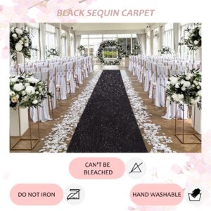 Black Carpet Runner for Prom Black Sequin Aisle Runner for Party 2ft x 15ft Glitter Event Walkway Decorations