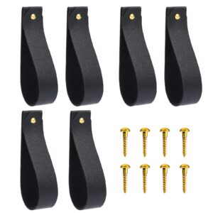 vin beauty 6 pcs leather wall hooks wall hanging strap leather curtain rod holder leather straps hanger towel leather hook for towel bathroom kitchen bedroom(black)