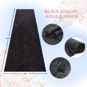 Black Carpet Runner for Prom Black Sequin Aisle Runner for Party 2ft x 15ft Glitter Event Walkway Decorations