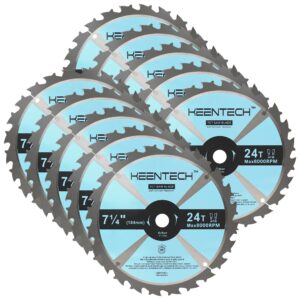 keentech 7-1/4 inch circular saw blade 24t, 10pcs, 5/8" arbor, atb carbide teeth, crosscutting general purpose replacement saw blade fit for skil 5280-01 dewalt dcs570b dcs577b dwa171424 diablo d0724a