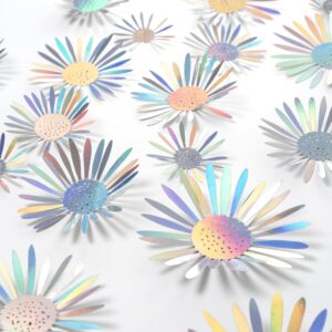 cheerland 3d iridescent flowers peel and stick wall decals for party door window decorations, classroom decor, and bedroom mural - holographic paper flowers - 40pcs