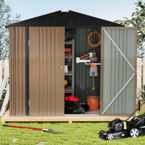 tavata outdoor storage shed, 6x8 ft utility tool shed storage house with lockable door, steel anti-corrosion garden shed outdoor metal shed for garden backyard patio lawn (6' x 8')