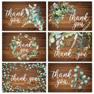 whaline 30 pack rustic thank you cards with envelopes stickers watercolor eucalyptus brown greeting note cards gratitude card for wedding birthday baby shower bridal shower, blank inside, 4 x 6 inch