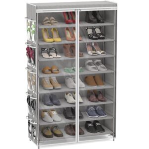 simple houseware 8 tiers shoe rack with zipper cover | side hanging pockets, gray