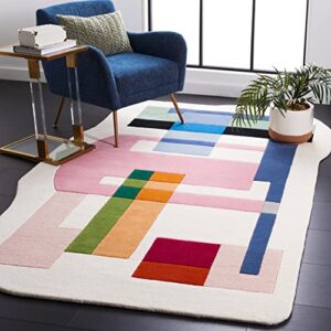 safavieh fifth avenue collection area rug - 8' x 10', ivory & pink, handmade mid-century modern abstract wool, ideal for high traffic areas in living room, bedroom (ftv147a)