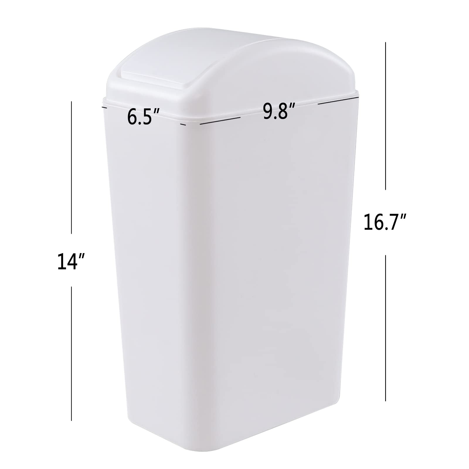 Yesdate 3.5 Gallon Trash Can with Swing-Top Lid, Plastic Garbage Bin, White