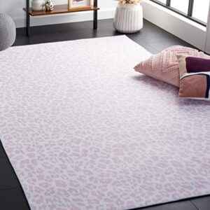 safavieh faux hide collection accent rug - 4' x 6', ivory & pink, leopard design, non-shedding & easy care, machine washable ideal for high traffic areas in entryway, living room, bedroom (fah505b)