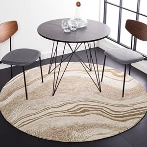 safavieh fifth avenue collection area rug - 8' round, beige & ivory, handmade mid-century modern abstract new zealand wool, ideal for high traffic areas in living room, bedroom (ftv121b)