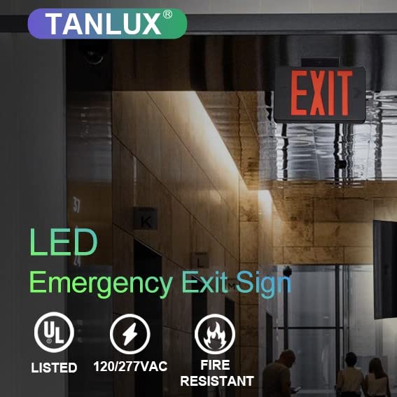 TANLUX Black Exit Sign, LED Emergency Exit Light with Battery Backup, UL Listed, AC 120/277V, Exit Signs with Emergency Lights, Commercial Emergency Lights for Business - 1 Pack