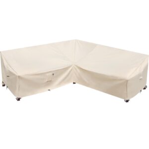 flexiyard outdoor sectional cover, heavy duty patio furniture cover, 100"x100" waterproof 600d patio sectional cover, v-shaped l-shape lawn outdoor furniture cover (natural beige,v-shaped-100 x100)