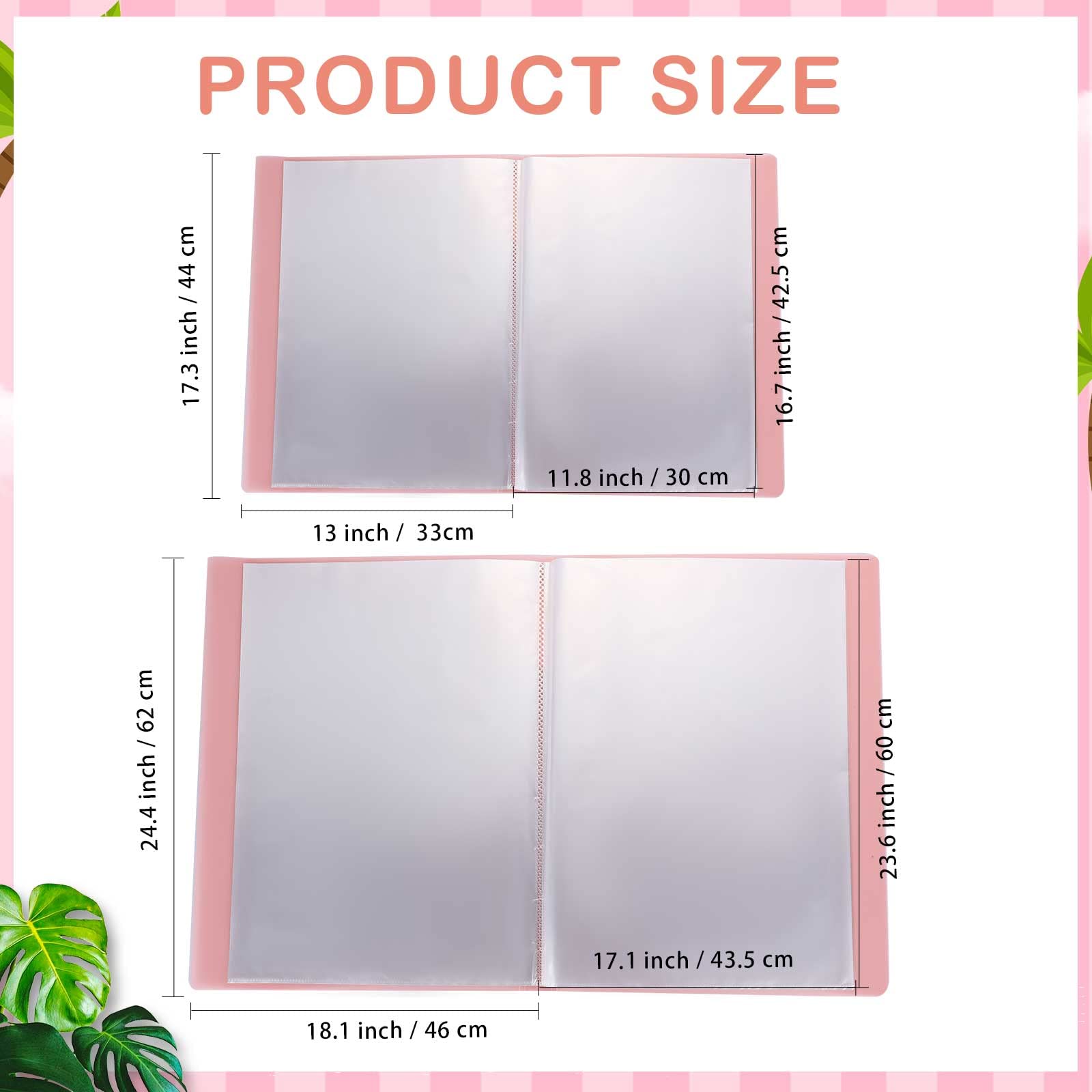 2 Pieces Diamond Art Painting Storage Book A2 A3 30 Pages Diamond Art Portfolio Folder Pink Art Binder for Presentation Artwork Report Photo Album, 17.3 x 13 Inch, 24.4 x 18.1 Inch