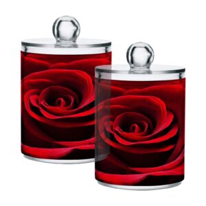 xigua 4 pack red rose apothecary jars with lid, qtip holder storage containers for cotton ball, swabs, pads, clear plastic canisters for bathroom vanity organization (10 oz)