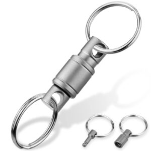 titanium quick release keychain, detachable key ring heavy duty swivel key holder with 2 stainless steel key rings uiinosoo for double-end pull apart keys easily