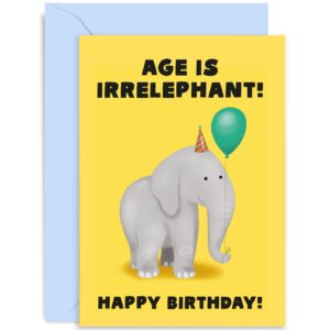 old english co. funny birthday card for men or women - age is ireelephant elephant pun joke - hppy birthday card for brother, sister, daughter, son, dad, mum| blank inside with envelope