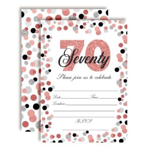 amanda creation confetti rose gold polka dot 70th birthday party invitations, 20 5x7 fill-in cards with twenty white envelopes