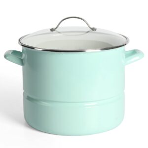 martha stewart thayer 16-quart enamel on steel scratch resistant steamer stock pot w/stainless steel insert - martha blue