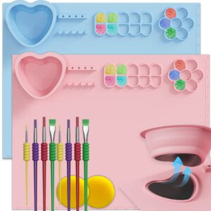 svartur silicone craft mat with detachable cup, 20×16 in, silicone painting mat for kids with paint brush, silicone art mat for creator, resin casting silicone mat for hot glue, pack of 2, pink & blue